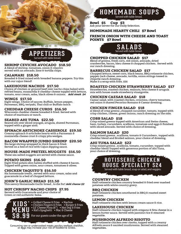 LakeHouse Lake Villa Menu | Rotisserie Chicken, Steaks & Seafood